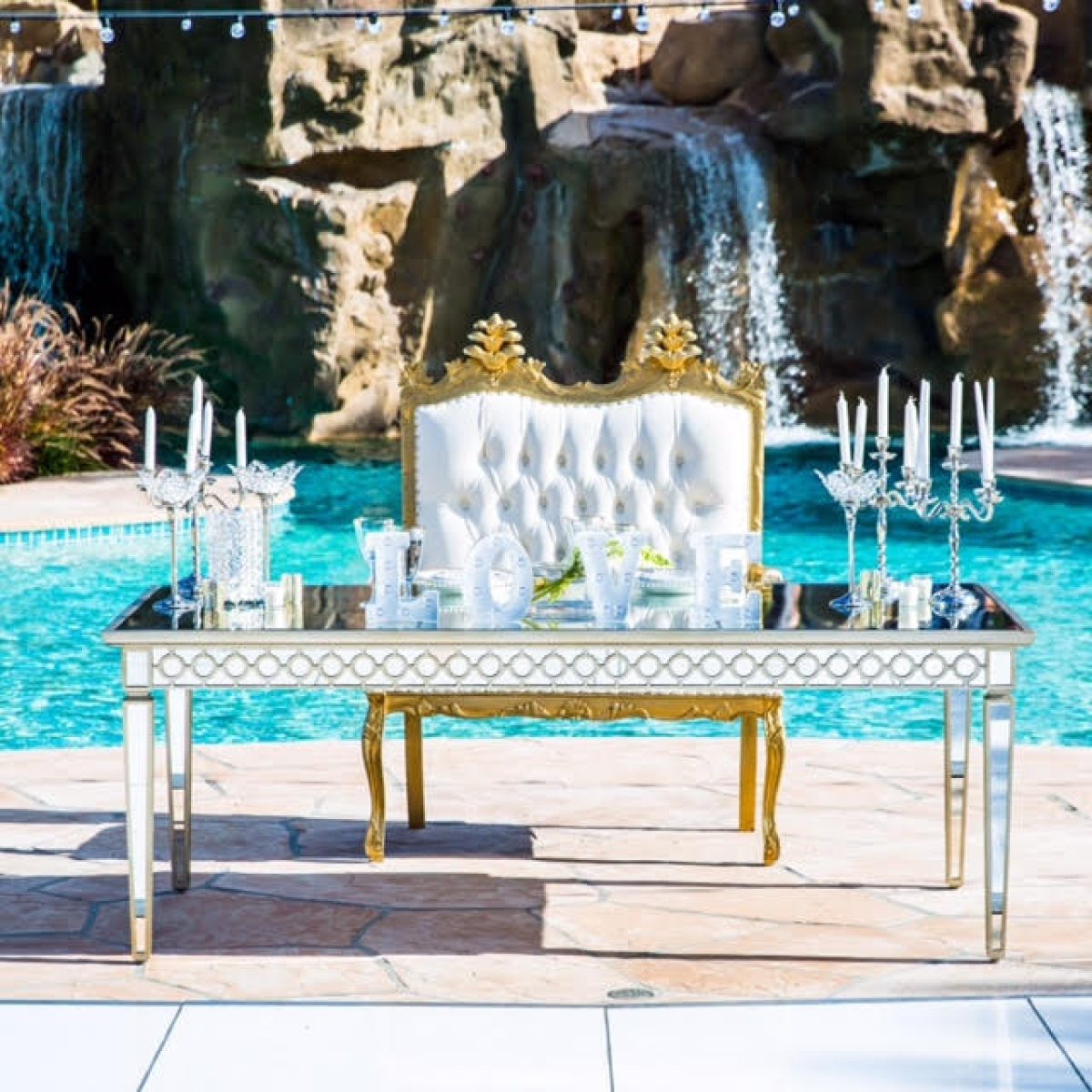 Mirror-Plexi Glass-Leather Head Tables – King &Queen Throne Chairs 818 ...